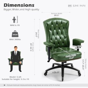 YAMASORO Ergonomic Executive Office Chair with Height-Adjustable,Tufted Back&Nailhead Trim, Home Office Desk Chairs for Home&Office, Faux Leather Swivel Work Chair,Green…