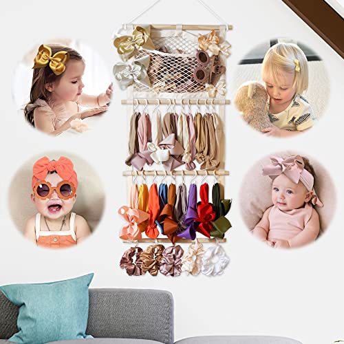 kangaroo Headband Holder Hair Bows Organizer for Baby Girls Large Capacity Bow Holder Hair Accessories Wall Hanging Organizer for Toddler Baby Girl Nursery Room Decor (White)