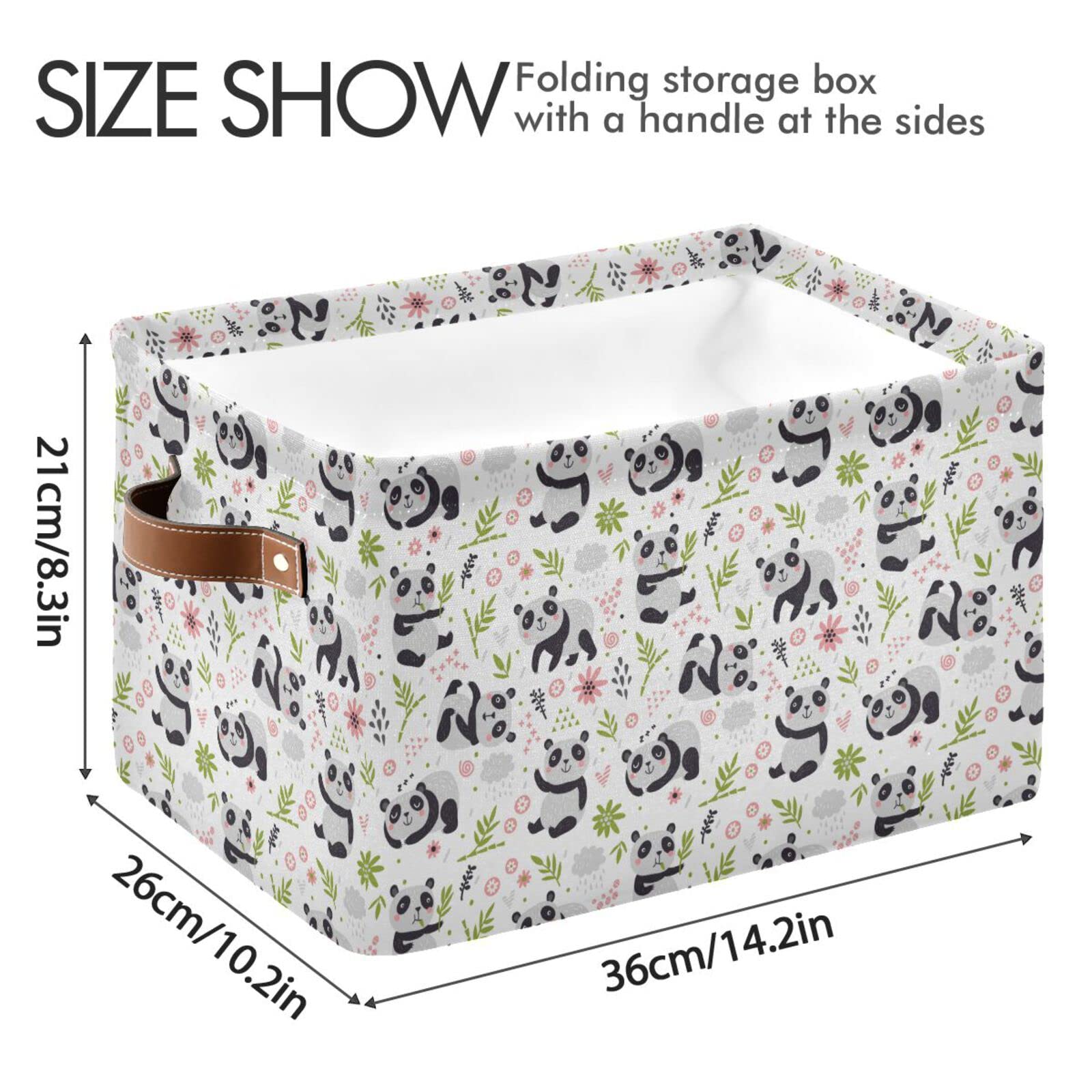 Kigai Panda Eating Bamboo Storage Baskets Rectangle Foldable Canvas Fabric Organizer Storage Boxes with Handles for Home Office Decorative Closet Shelves Clothes Storage