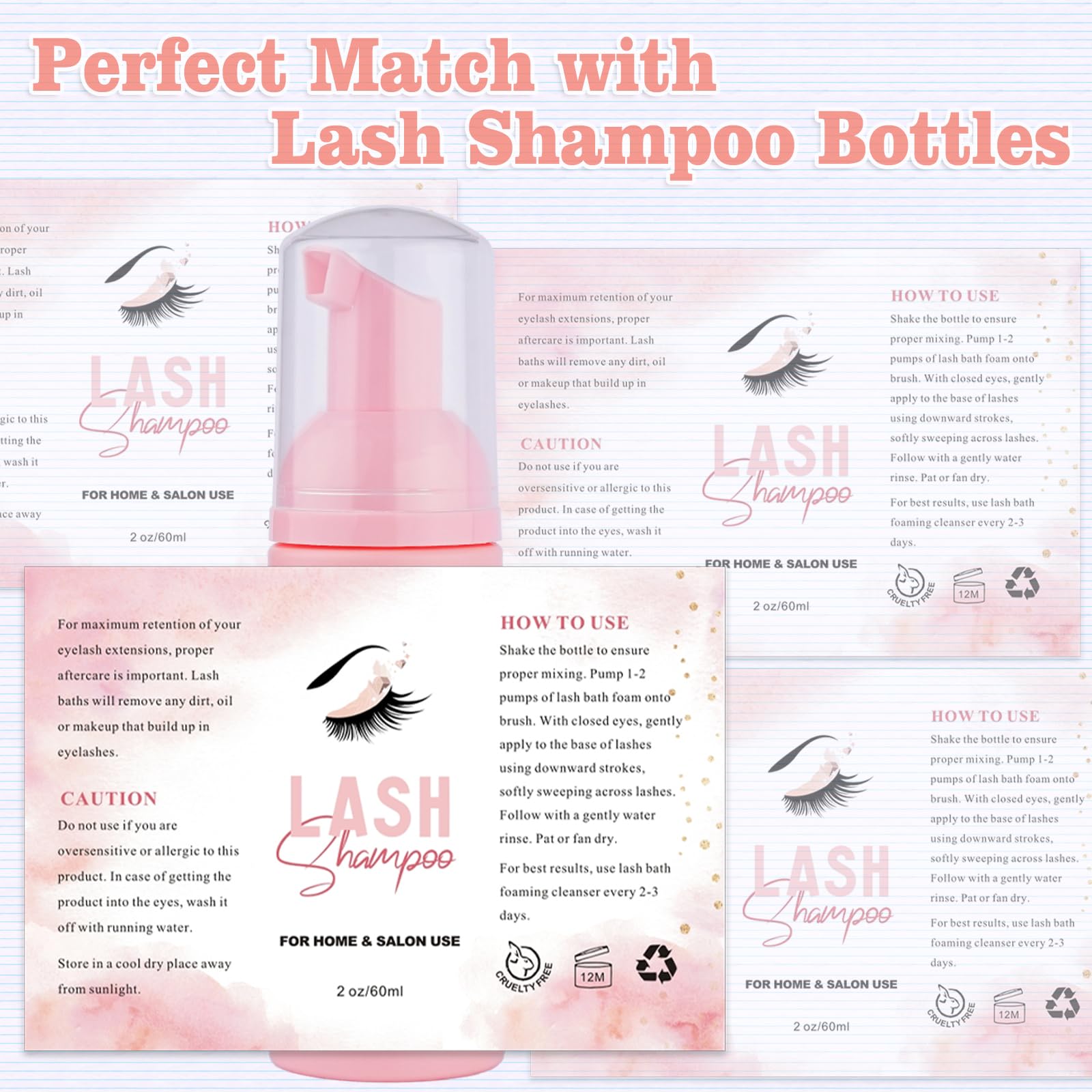 50PCS Lash Shampoo Label Stickers for Bottle, Lash Extension Stickers for Foam Pump Bottle Lash Bath Wash Label Personalised Stickers (B)