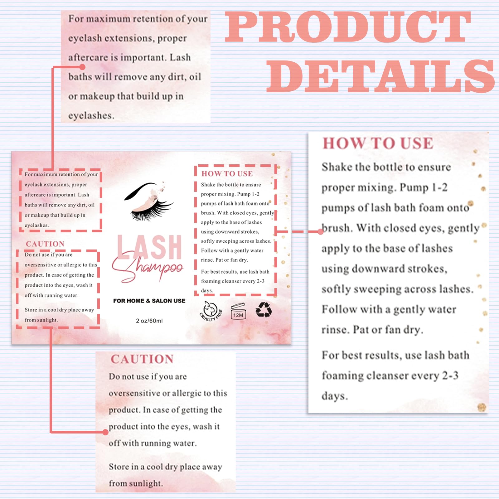 50PCS Lash Shampoo Label Stickers for Bottle, Lash Extension Stickers for Foam Pump Bottle Lash Bath Wash Label Personalised Stickers (B)