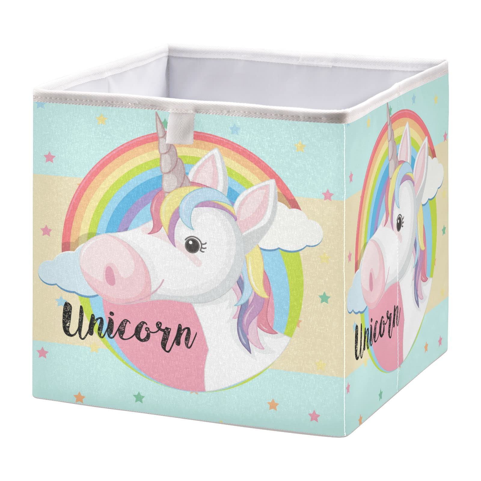 ALAZA Unicorn Head and Rainbow Fabric Cube Storage Bin,Collapsible Fabric Bins Organizer Foldable Basket for Closet Cabinet Shelf Office,11.02x11.02x11.02in