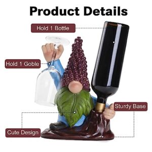 Grape Gnome Wine Bottle Holder, Blue Resin Elf Dwarf Wine Holder Set 1 Can Hold A Goblets Unique Wine Bottle Rack Tabletop Bar Kitchen Party Christmas Decoration Gift for Father/Mother/Wine Lover