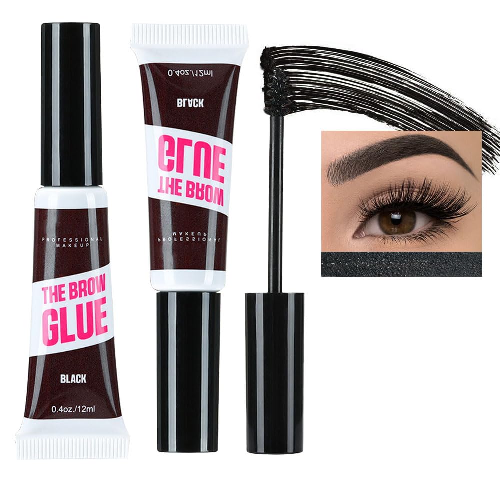 2Pack Tinted Eyebrow Mascara Gel Set,Black Long Lasting Waterproof Transfer-proof Eyebrow Cream,Eyebrow Brush With Color Fast Sculpt to Fill in Eyebrows Thickening Tint-Cruelty Free