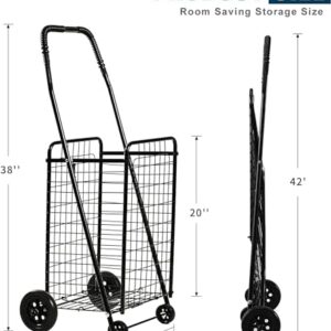 Deluxe Folding Shopping Cart with Four Wheels- 90 lb Capacity，Folding Shopping Cart, Utility Cart for Grocery Laundry Book Luggage Travel