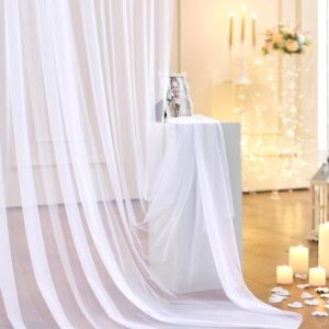 10ft x 10ft White Sheer Tulle Backdrop Curtains with Lights String for Party Wedding Wrinkle Free Curtain Backdrops Drapes for Baby Shower Birthday Party Photo Back Drop Background Home Decorations