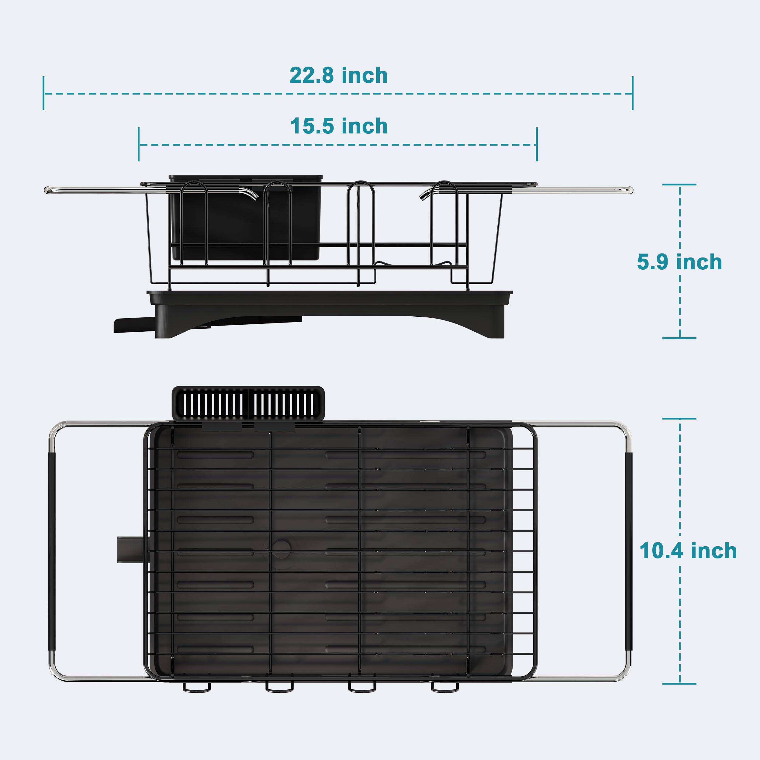 MAJALiS Dish Drying Rack in Sink - Dual-Use for Countertops & Sinks, Stainless Steel Dish Drainers for Kitchen Counter, Over The Sink Dish Racks with a Draindboard & Utensil & Cup Holder, Black