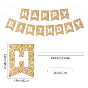 Gold Happy Birthday Banner Birthday Sign for Backdrop Gold Happy Birthday Decorations Garland Bunting Banner for Women Men Birthday Party Supplies Wall Door Banner Flag