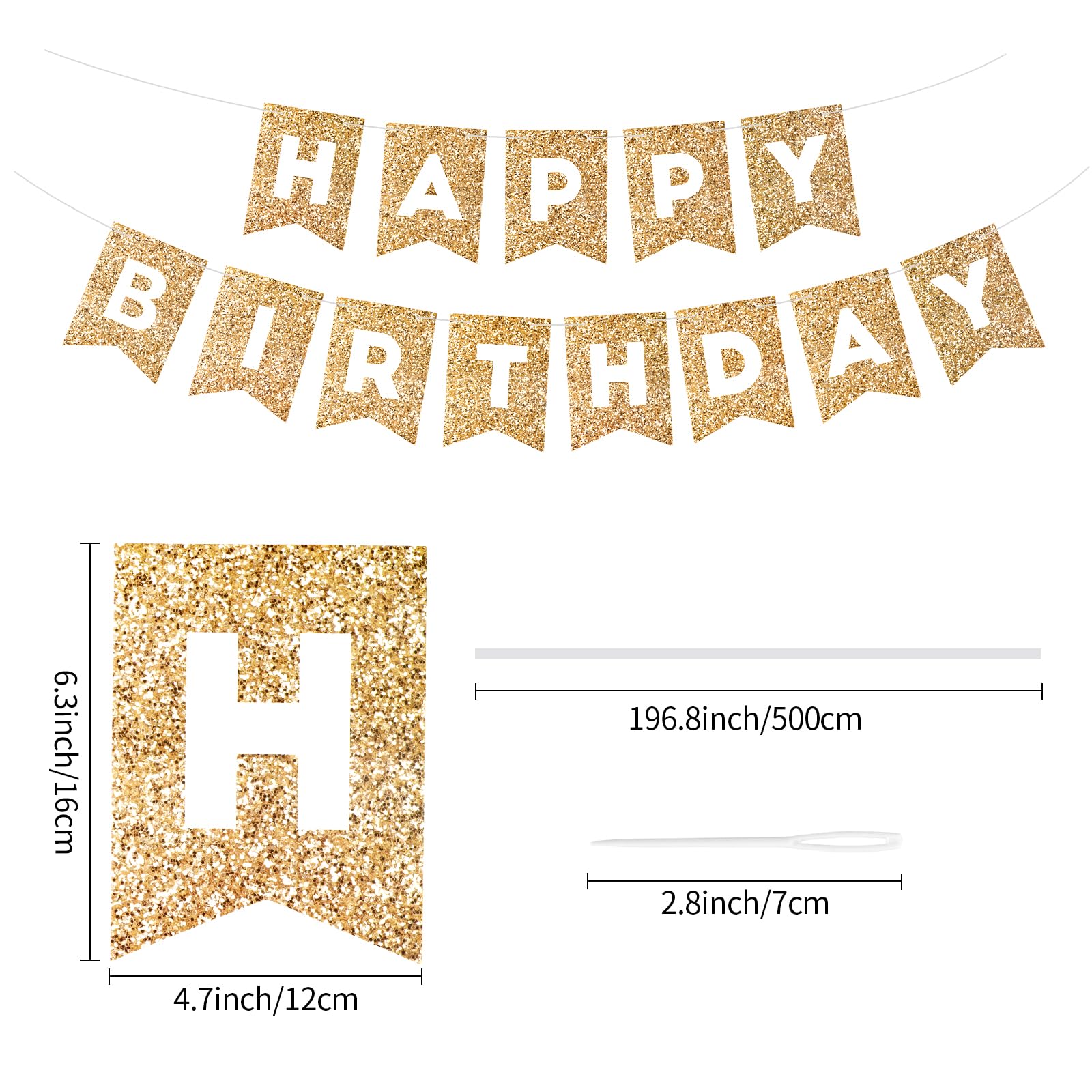 Gold Happy Birthday Banner Birthday Sign for Backdrop Gold Happy Birthday Decorations Garland Bunting Banner for Women Men Birthday Party Supplies Wall Door Banner Flag