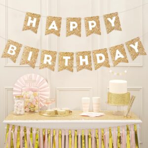 Gold Happy Birthday Banner Birthday Sign for Backdrop Gold Happy Birthday Decorations Garland Bunting Banner for Women Men Birthday Party Supplies Wall Door Banner Flag