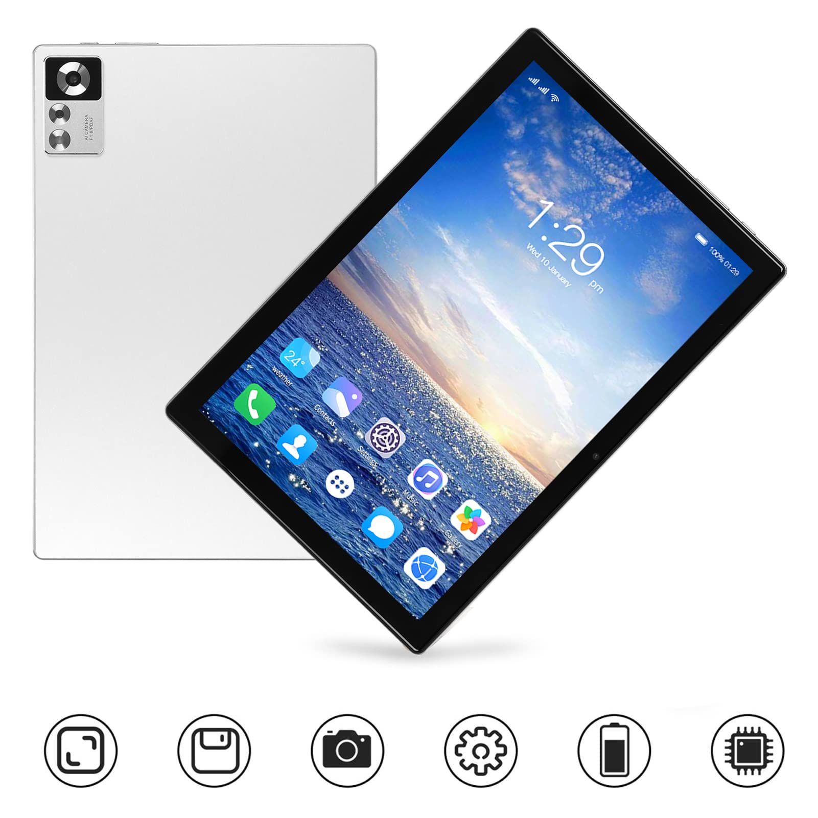 12S pro 2 in 1 Tablet for Android 12, 10.1 Inch FHD Touch Screen, 8GB RAM 256GB ROM,Octa Core CPU, Dual Sim 4G LTE Call Tablet with Keyboard, 5G WiFi Tablet