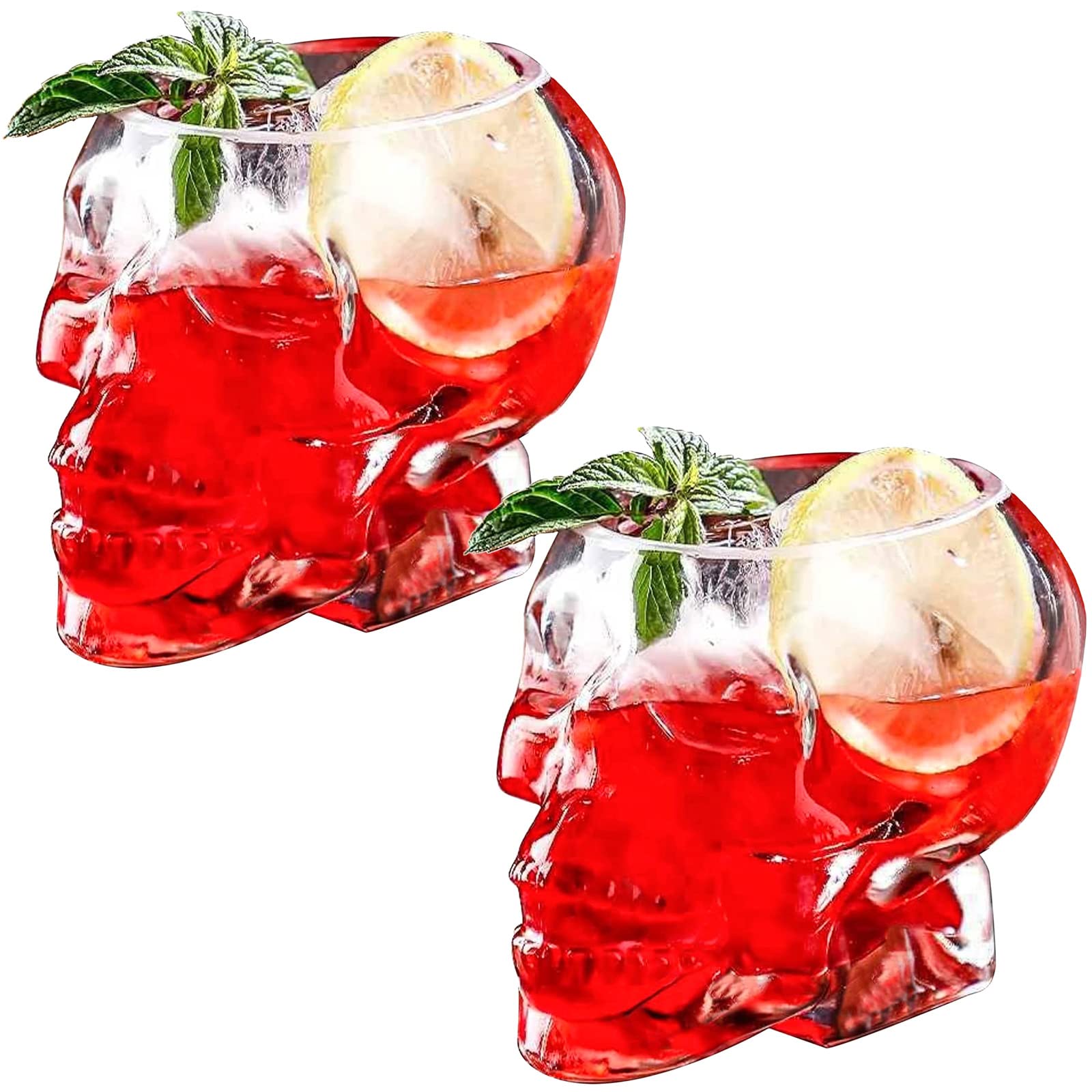 GXFCCYXT Skull Glass Cup 12oz(350ML), Multipurpose Skull Glass, for Halloween Themed Party Wine Glasses, Holiday Gifts -2PK