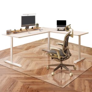 office chair mat for hardwood floor: 63"x 51" extra large chair mats for hard wood and tile floor, clear floor mat for rolling chair and computer desk, heavy duty plastic floor protector for l desk