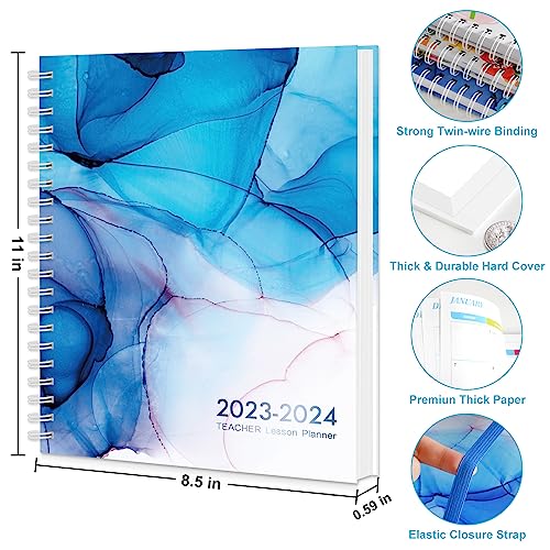 Teacher Planner 2023-2024, Weekly and Monthly Planners 2023-2024 for Women & Men in Jul.2023 - Jun.2024, 8.5"x 11" Marked Tabs, Hardcover with Elastic Closure, Back Pocket, Twin-Wire Binding (Marble)