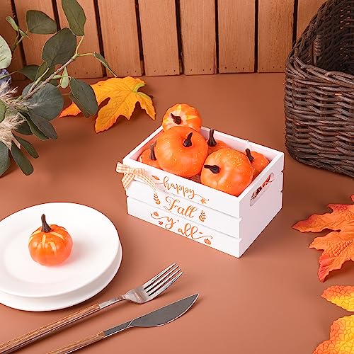 10 Pcs Thanksgiving Pumpkin Mini Wood Crate Set Happy Fall Y'all Table Centerpiece Artificial Pumpkins Fall Table Decor Harvest Tiered Tray Decorations for Thanksgiving Gift Kitchen Home Decor