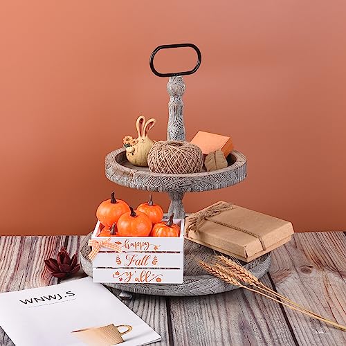 10 Pcs Thanksgiving Pumpkin Mini Wood Crate Set Happy Fall Y'all Table Centerpiece Artificial Pumpkins Fall Table Decor Harvest Tiered Tray Decorations for Thanksgiving Gift Kitchen Home Decor