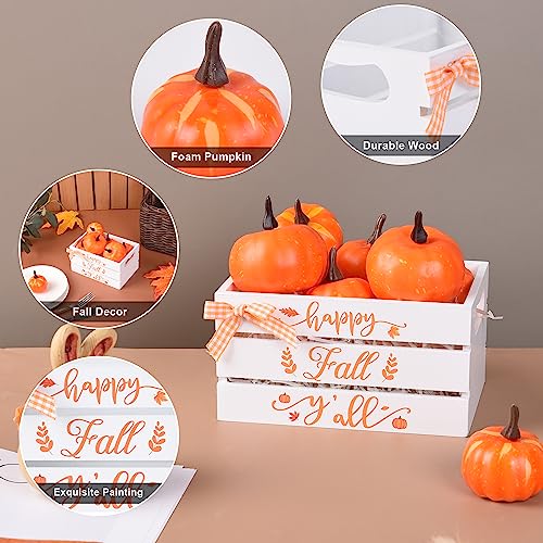 10 Pcs Thanksgiving Pumpkin Mini Wood Crate Set Happy Fall Y'all Table Centerpiece Artificial Pumpkins Fall Table Decor Harvest Tiered Tray Decorations for Thanksgiving Gift Kitchen Home Decor