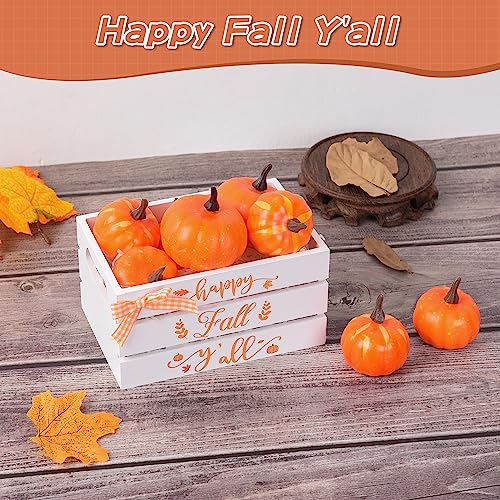 10 Pcs Thanksgiving Pumpkin Mini Wood Crate Set Happy Fall Y'all Table Centerpiece Artificial Pumpkins Fall Table Decor Harvest Tiered Tray Decorations for Thanksgiving Gift Kitchen Home Decor