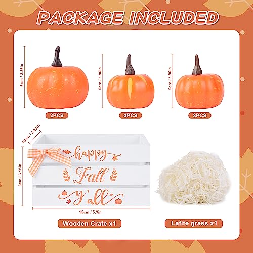 10 Pcs Thanksgiving Pumpkin Mini Wood Crate Set Happy Fall Y'all Table Centerpiece Artificial Pumpkins Fall Table Decor Harvest Tiered Tray Decorations for Thanksgiving Gift Kitchen Home Decor