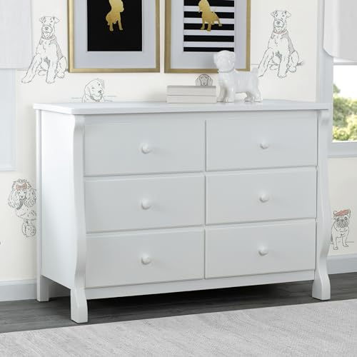 Delta Children Universal 6 Drawer Dresser with Interlocking Drawers - Greenguard Gold Certified, White