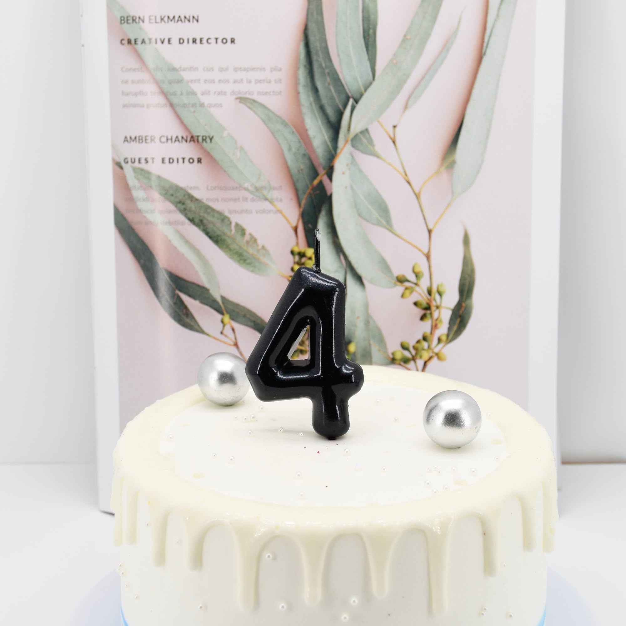 DERVENTA Number Candle Black 2.36 inch Party Celebration Anniversary Decoration Perfect Birthday Brunch Dessert Cake Topper 1 Piece (Number 4 Black)