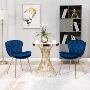 lifesky modern dining chair set - velvet upholstered dining chairs set of 2 - accent chairs set with gold metal legs for dining room navy