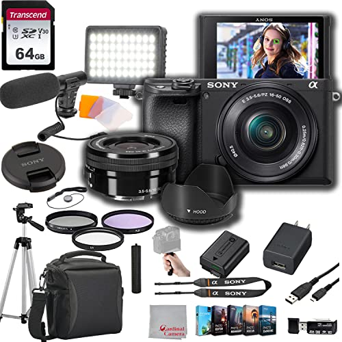 Sony a6400 Mirrorless Camera with 16-50mm Lens 64GB Memory,Videl Microphone, LED Video Light, Case. Tripod, Filters, Hood, Grip, & Professional Video & Photo Editing Software Kit