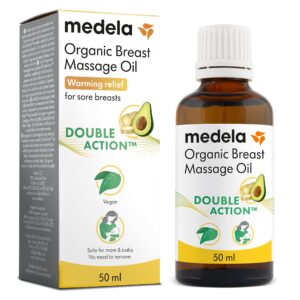 medela organic breast massage oil for breastfeeding mothers | relieve breast tenderness and fullness | all-natural formula with nourishing ingredients i warming relief, 1.69 fl. oz.