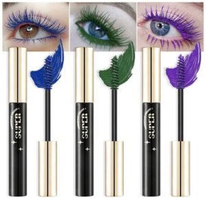 3 color colored mascara set,green blue purple mascara colorful long lasting waterproof hyperallergenic mascara for eyelashes,purple blue green mascara for eyelashes women's volumizing eye mascara set