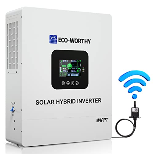 ECO-WORTHY 5000W Solar Hybrid Inverter Charger, Multiple Parallel Convert 48V DC to 120V-240V AC, Built in 80A MPPT Charge Controller, Work with Lead Acid/LiFePO4(Parallel+Batteryless+Grid Feedback)