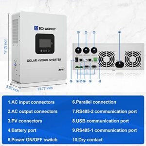 ECO-WORTHY 5000W Solar Hybrid Inverter Charger, Multiple Parallel Convert 48V DC to 120V-240V AC, Built in 80A MPPT Charge Controller, Work with Lead Acid/LiFePO4(Parallel+Batteryless+Grid Feedback)