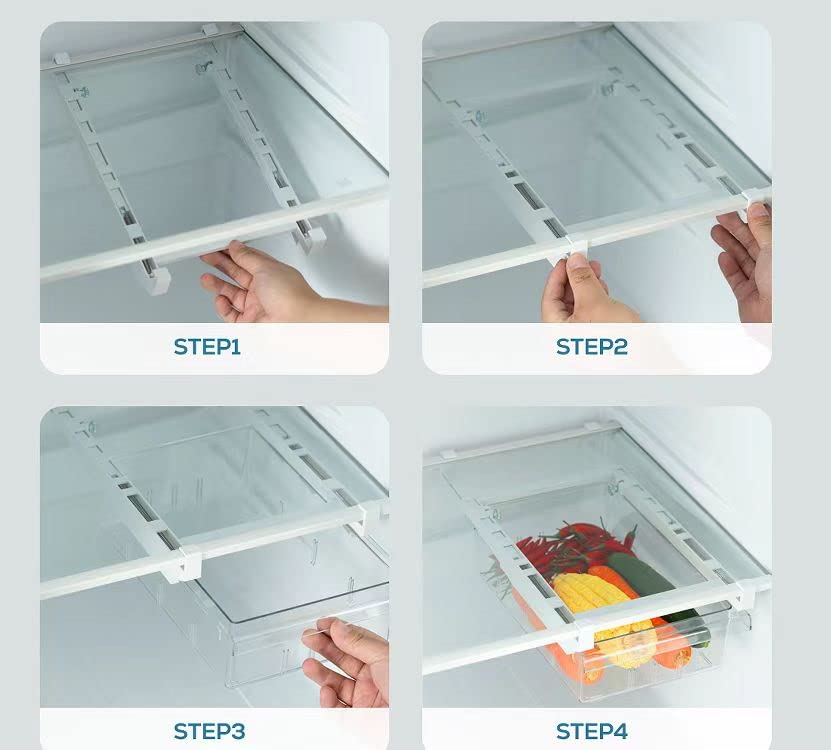 cutesun Fridge Organizer bins，Refrigerator Organizer Bins,Anti-Fall Kitchen Drawer organizer with Handle, Freely Pullable Refrigerator Storage Box