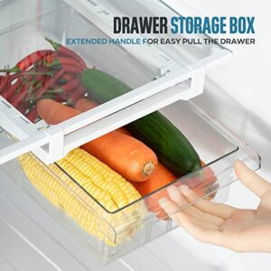 cutesun Fridge Organizer bins，Refrigerator Organizer Bins,Anti-Fall Kitchen Drawer organizer with Handle, Freely Pullable Refrigerator Storage Box