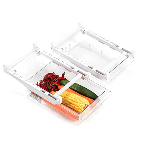 cutesun Fridge Organizer bins，Refrigerator Organizer Bins,Anti-Fall Kitchen Drawer organizer with Handle, Freely Pullable Refrigerator Storage Box