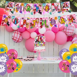 32Pcs Manana Birthday Party Decorations,Party Supply Set for Kids with 1 Happy Birthday Banner Garland , 13 Cupcake Toppers,18 Balloons for Karol G Party Supplies