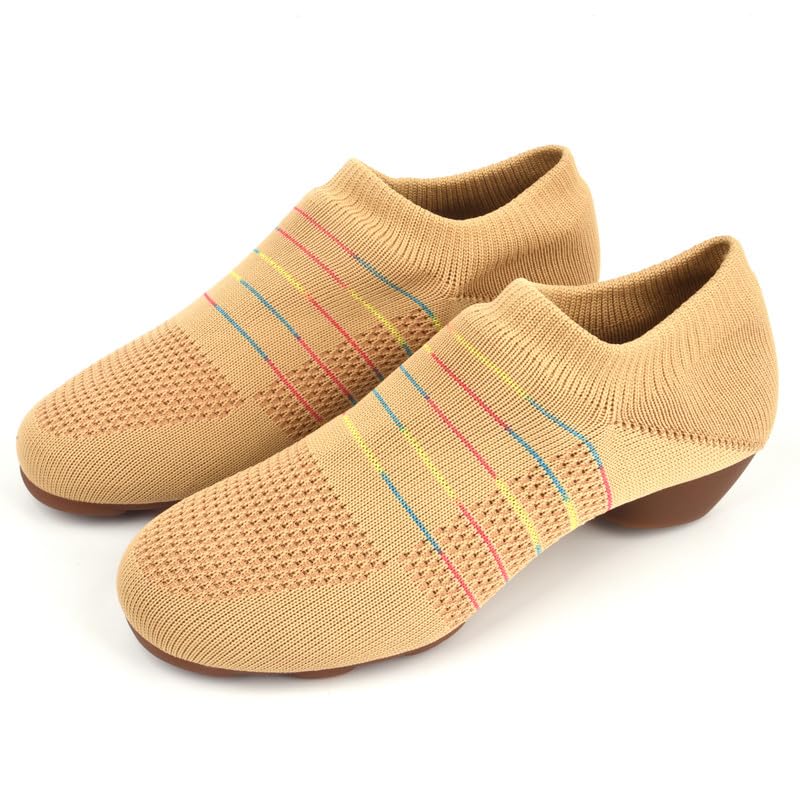 Women's Jazz Shoes Slip-on Jazz Dance Shoes Breathable Athletic Soft Sole Teacher Shoes Fitness Exercise Yoga 3 CM Heel FZBN339