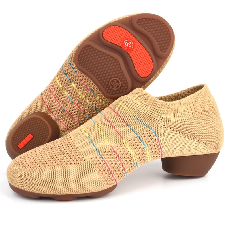 Women's Jazz Shoes Slip-on Jazz Dance Shoes Breathable Athletic Soft Sole Teacher Shoes Fitness Exercise Yoga 3 CM Heel FZBN339