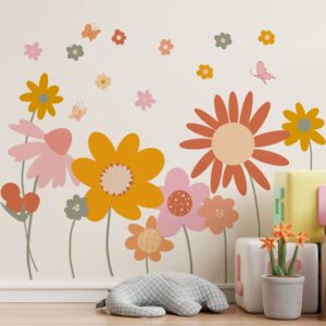 runtoo boho flower wall decals floral retro daisy wall art stickers garden window clings living room girls bedroom kids nursery home decor