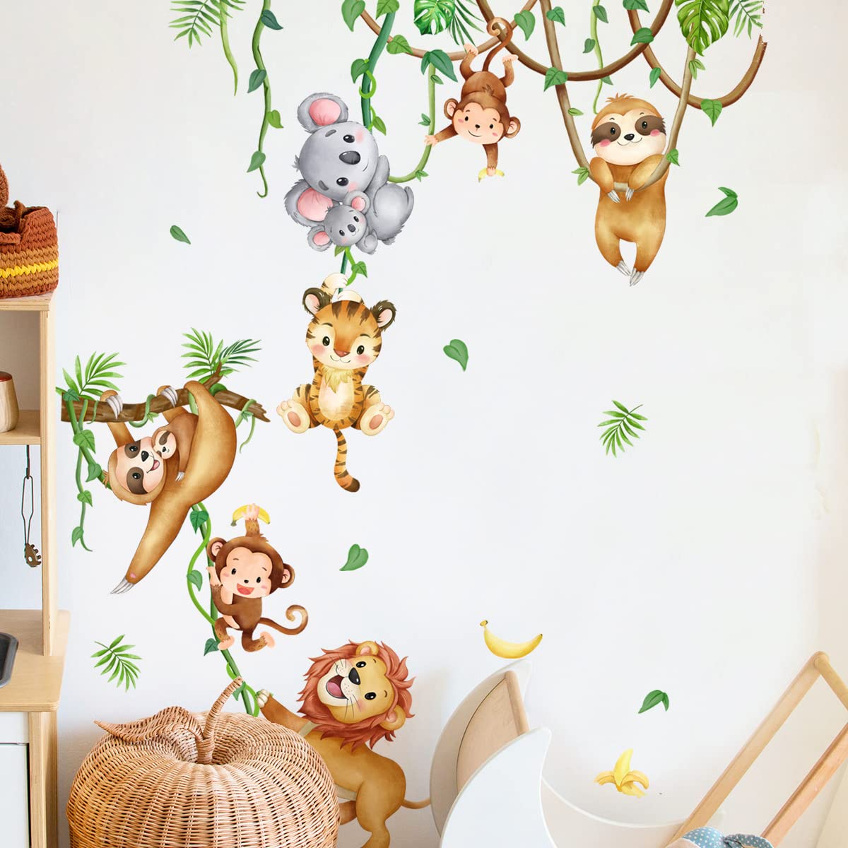 Runtoo Jungle Animal Wall Decals Monkey Koala Lion Wall Art Stickers for Nursery Kids Bedroom Home Decor