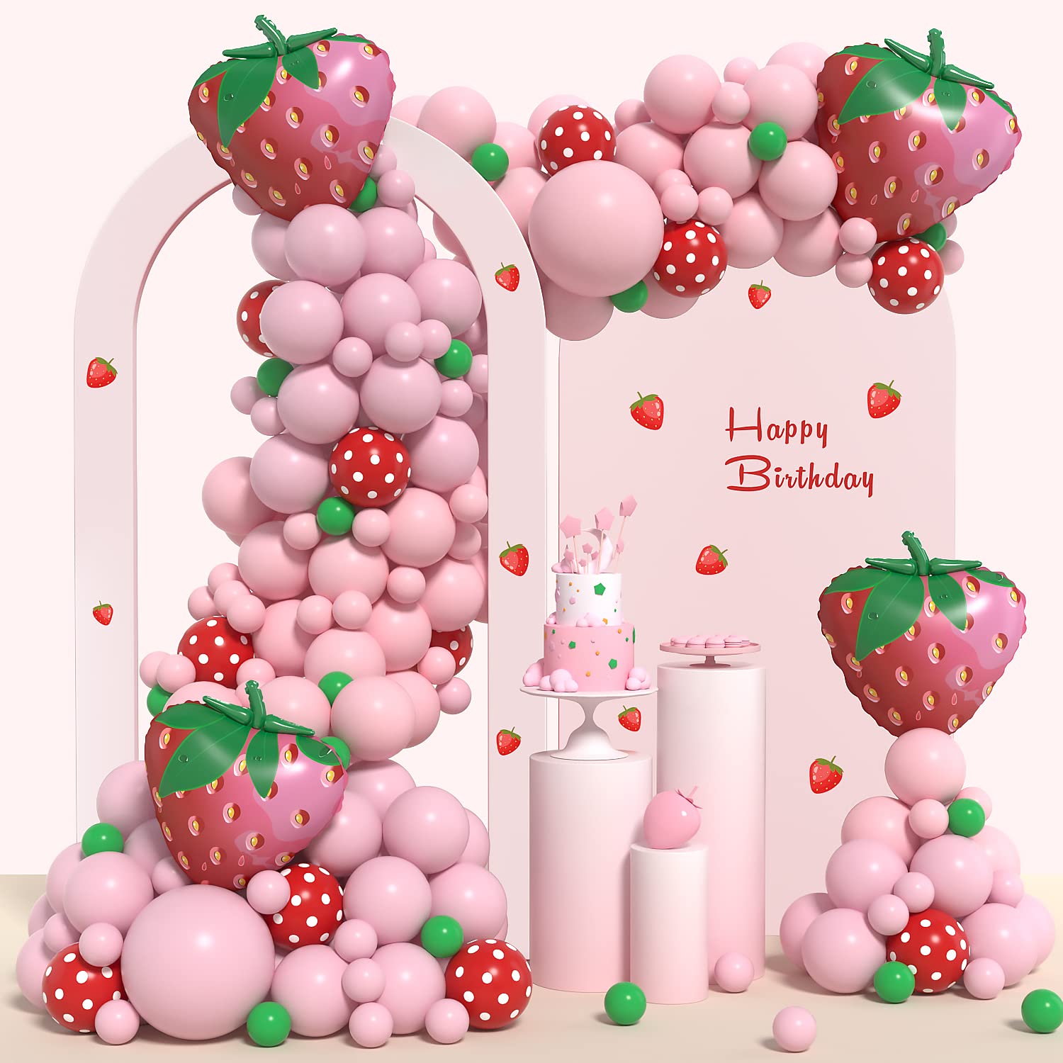 JOGAMS Strawberry Balloon Arch Kit, Strawberry Party Decorations with Red Polka Dot Strawberry Balloons for Strawberry/Berry First/Sweet One Themed Baby Shower Birthday Party Supplies for Girl