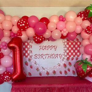 JOGAMS Strawberry Balloon Arch Kit, Strawberry Party Decorations with Red Polka Dot Strawberry Balloons for Strawberry/Berry First/Sweet One Themed Baby Shower Birthday Party Supplies for Girl