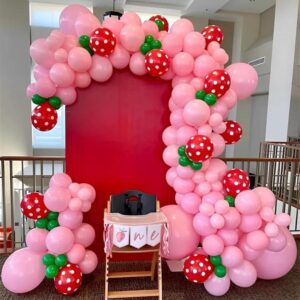 JOGAMS Strawberry Balloon Arch Kit, Strawberry Party Decorations with Red Polka Dot Strawberry Balloons for Strawberry/Berry First/Sweet One Themed Baby Shower Birthday Party Supplies for Girl