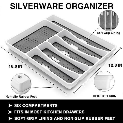 49-Piece Silverware Set with Organizer, Heavy Duty Stainless Steel Flatware for 8, Cutlery Utensil Sets with Steak Knives, Rust-proof, Mirror Polished, Dishwasher Safe