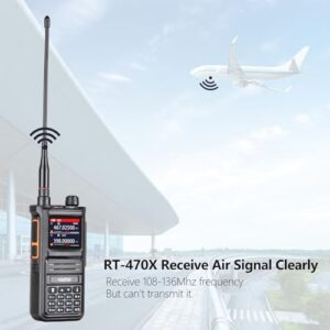 Radtel RT-470X Tri-Band Ham Radio Walkie Talkies 256CH Aviation Air Band Two Way Radio NOAA Police Scanner Marine UHF VHF Long Range Handheld Transceiver USB-C, Wireless Copy Frequency