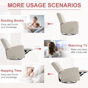 EASELAND Swivel Rocker Recliner Chairs,Large Nursery Glider Chair with Manual Puller,360°Rotation Reclining Glider Chair with Linien Fabric,Modern Lounge Nursery Chair for Living Room(Beige)