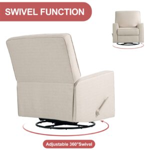 EASELAND Swivel Rocker Recliner Chairs,Large Nursery Glider Chair with Manual Puller,360°Rotation Reclining Glider Chair with Linien Fabric,Modern Lounge Nursery Chair for Living Room(Beige)