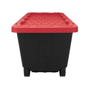 OHRONG 50 Gallon Snap Lid Wheeled Plastic Storage Tote, Black Base/Red Lid, Set of 2