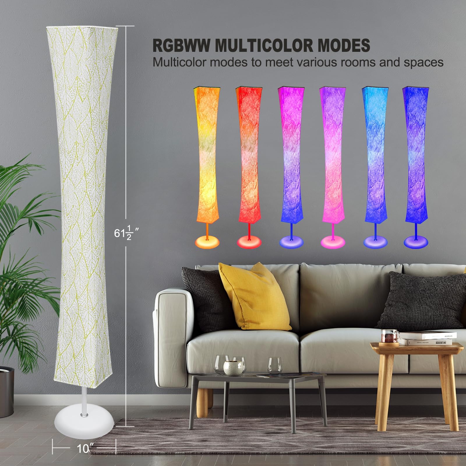 dotanddot Floor Lamp, RGB Color Changing, Smart Control Music Sync with Fabric Shade, Standing Lamp for Living Room Bedroom Game Room, 62 inch