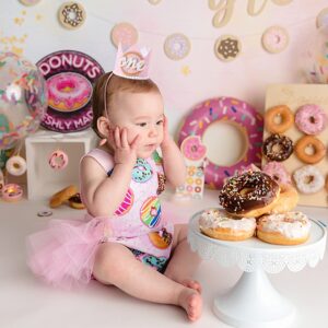 Rpvod 1st Birthday for Donut Baby Hat - Donut One Birthday Crown for Decoration,First Birthday Headpiece for Baby Girl,Best Party Supplies for Kids,Photo Booth Props Baby Showers