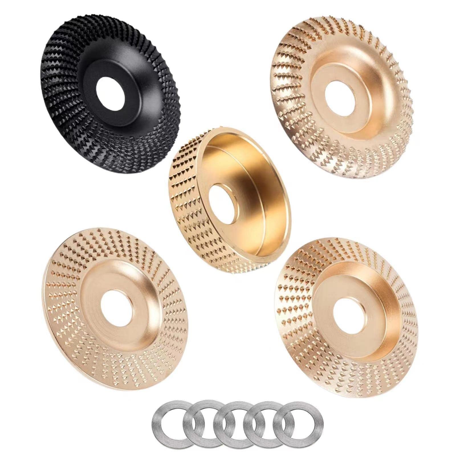 Angle Grinder Wood Carving Disc Set 5 Pack for 4" or 4 1/2" Angle Grinder with 5/8" Arbor, Angle Grinder Attachments, Wood Working Tools and Accessories, Stump Grinder Disc for Wood Cutting